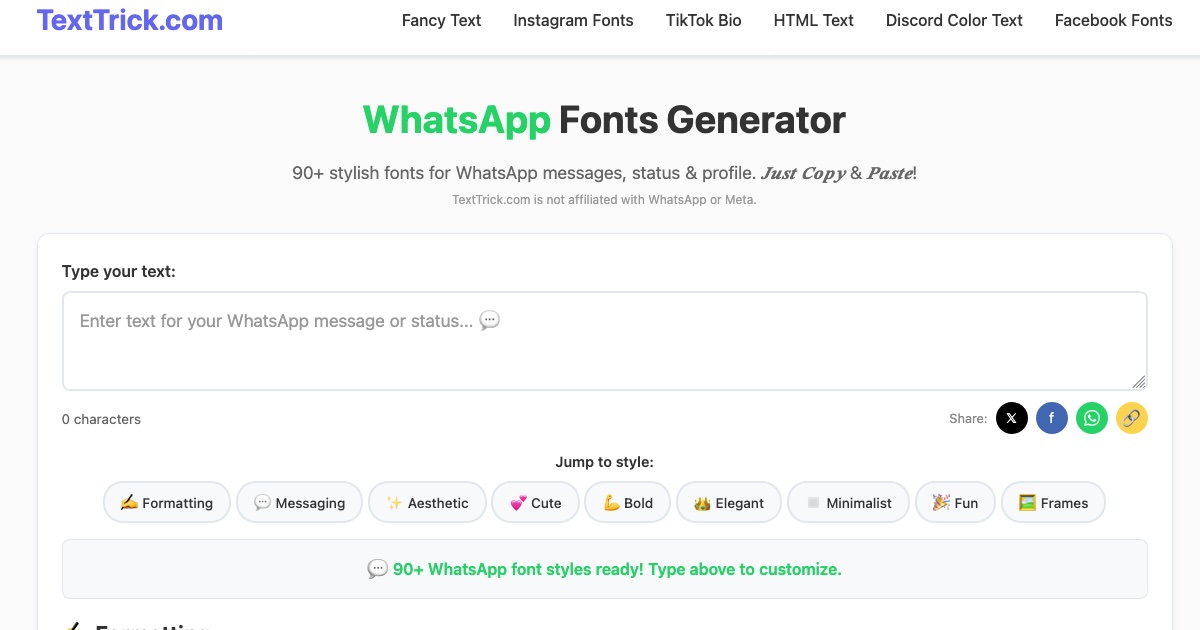 WhatsApp Fonts Generator 💬 Copy & Paste | TextTrick